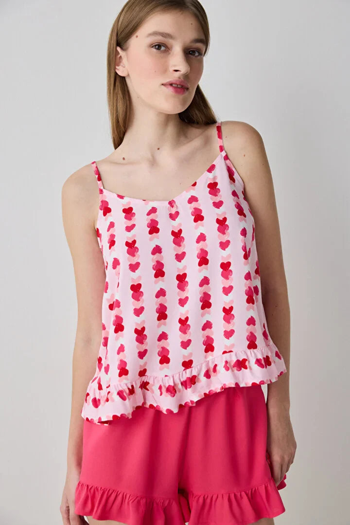Penti Heart Design Top Short Light Pink Pj Set